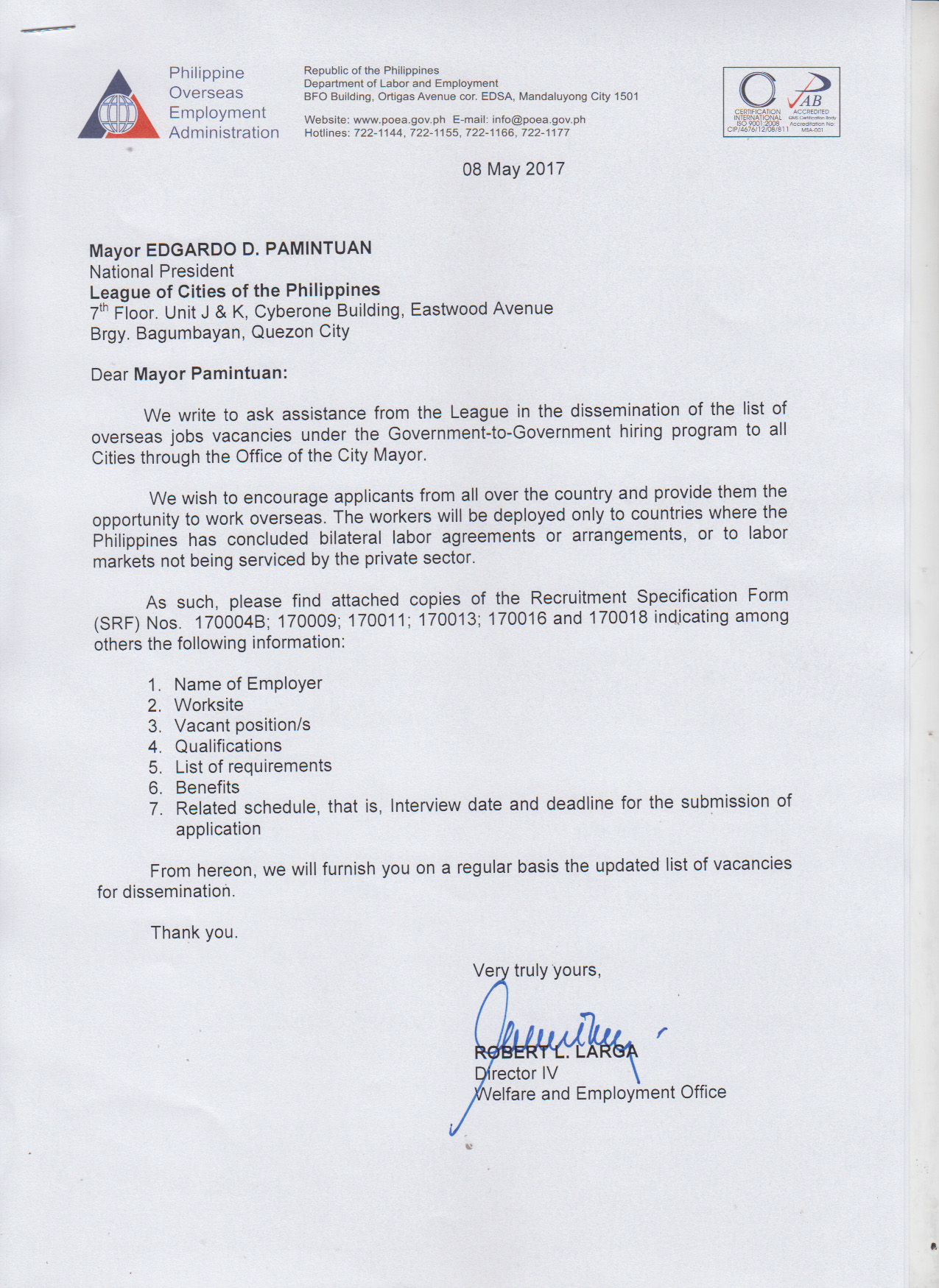 League Of Cities Of The Philippines POEA Government to Government League Of Cities Of The Philippines POEA Government to Government